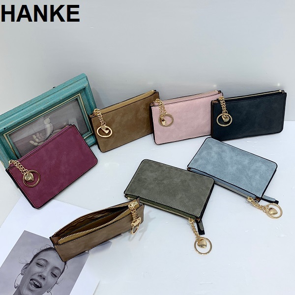 HANKE Women's Gamoza Wallet Half Size with Heart Chain Zipper Wallet ...