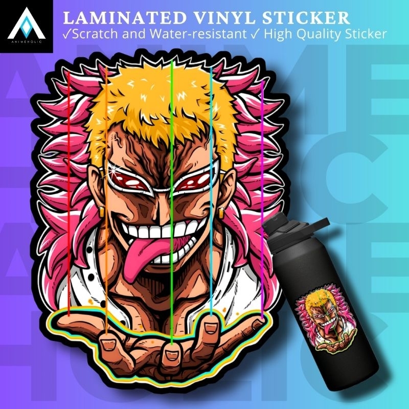 ONE PIECE DONQUIXOTE DOFLAMINGO STICKERS |~ ANIMEHOLIC LAMINATED VINYL ...