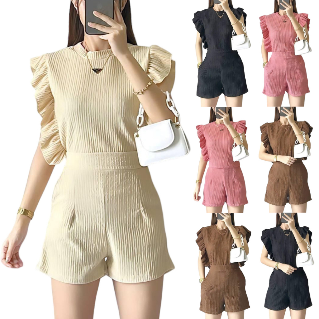 GC Bark Crepe Ruffles Top Coords Set for Women | Half-Sleeve Top and ...