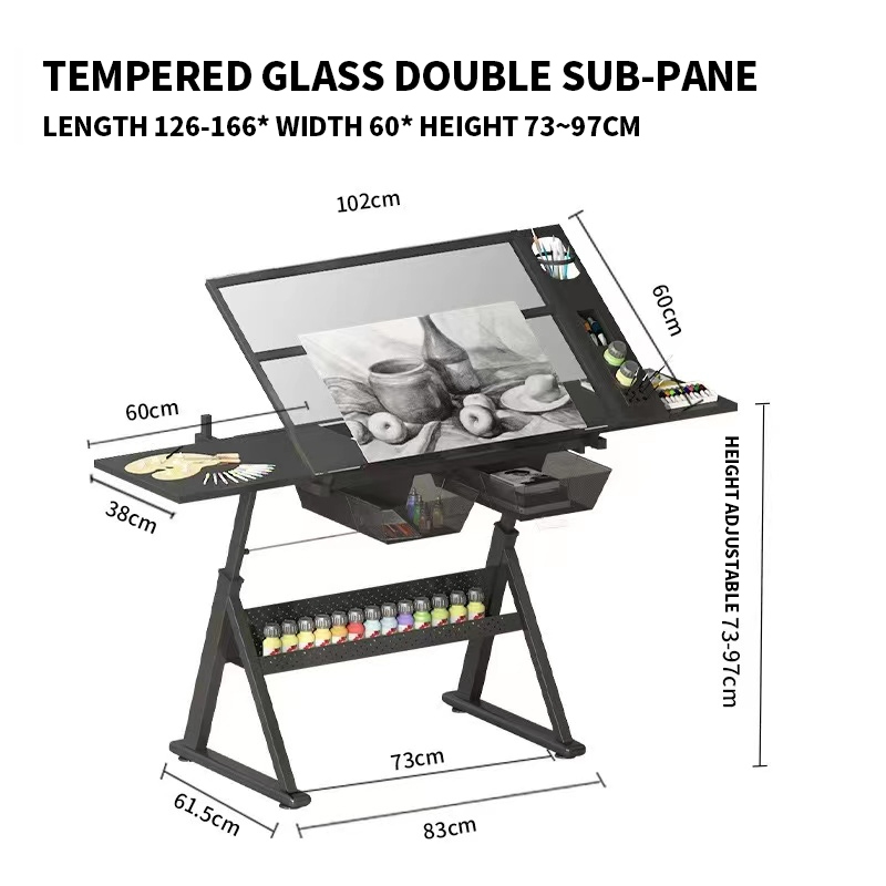 MC [COD] Drafting Glass Table Height Adjustable Drawing Table Extra ...