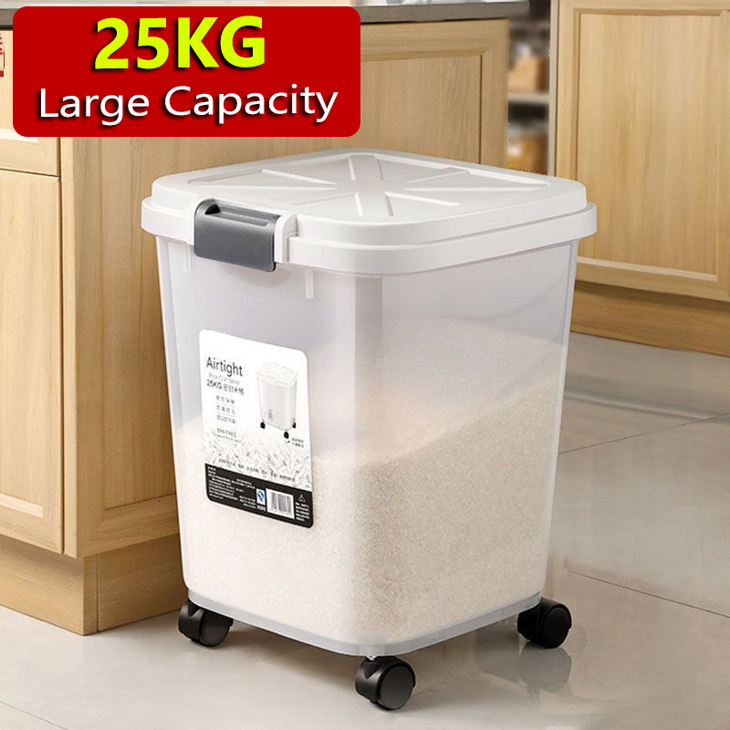 Rice dispenser 25kg airtight cereal rice box storage container moisture ...
