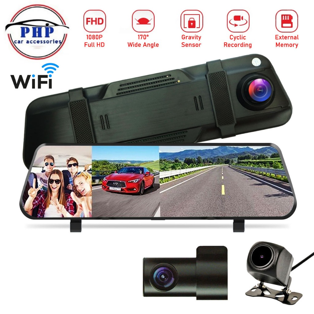 Vehicle Blackbox DVR 9.66 Inch 1080P FULL HD 3 Way Camera WiFi ...