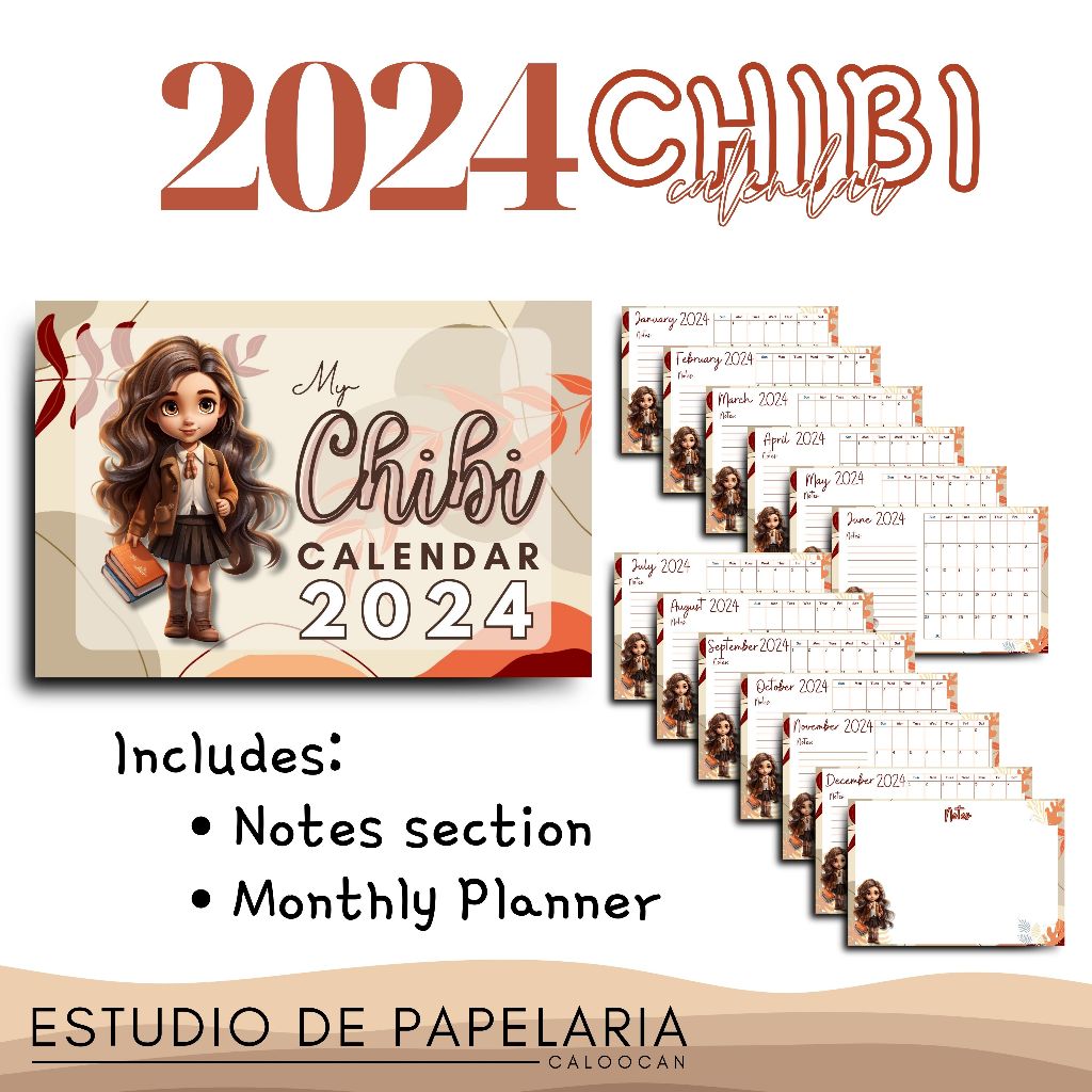 Estudio | 2024 Cute Chibi School Girl Flat Desk Calendar | Shopee ...
