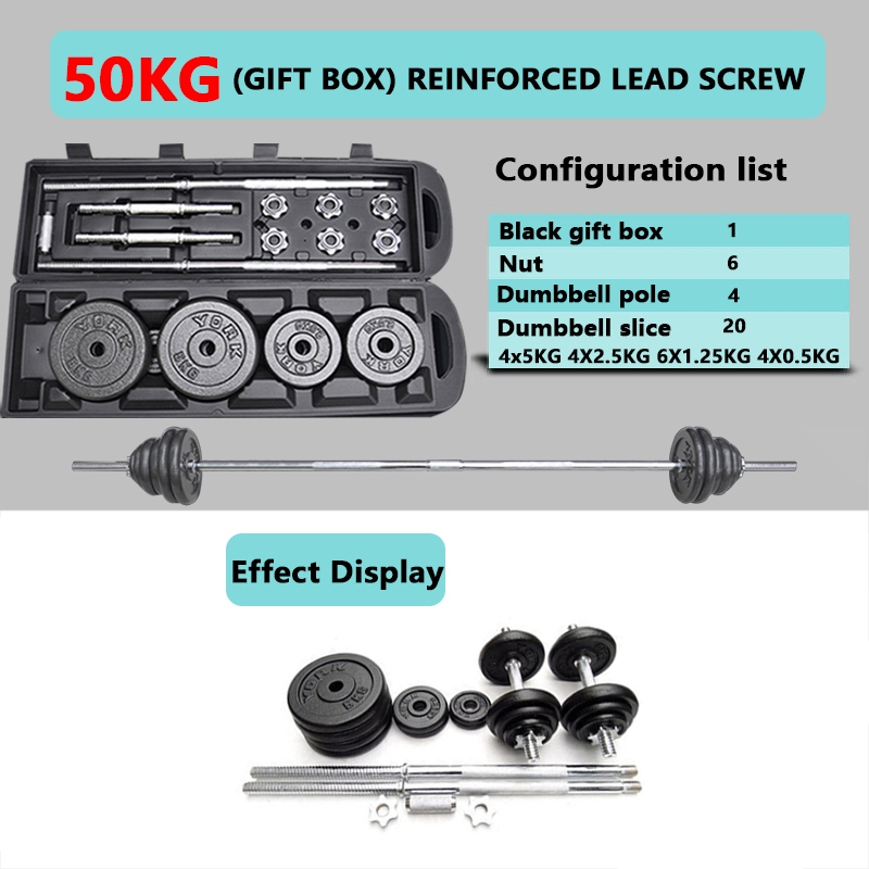 York Cast Iron Dumbbell Barbell Set 20/30/50 Kg W/ Long Bar And Plastic ...