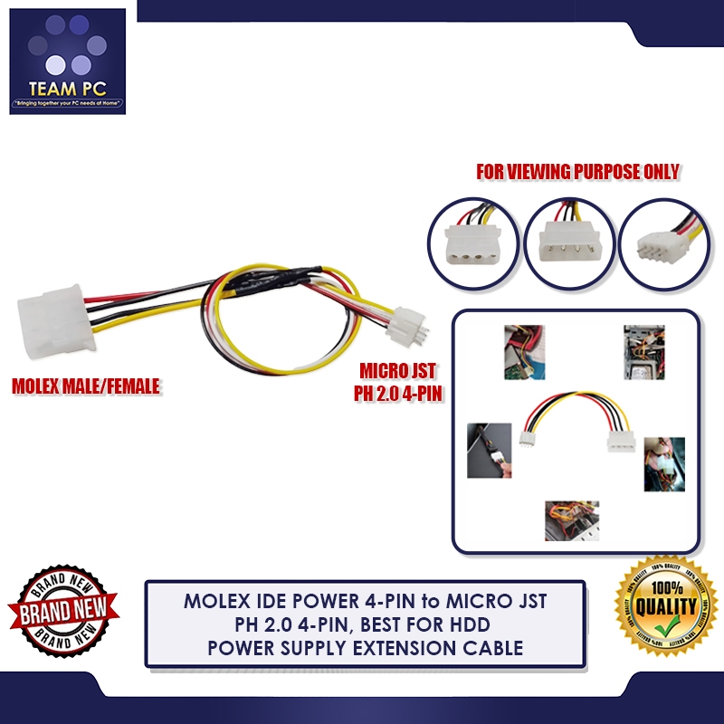 TEAM PC MOLEX IDE POWER 4-PIN to MICRO JST PH 2.0 4-PIN, BEST FOR HDD ...