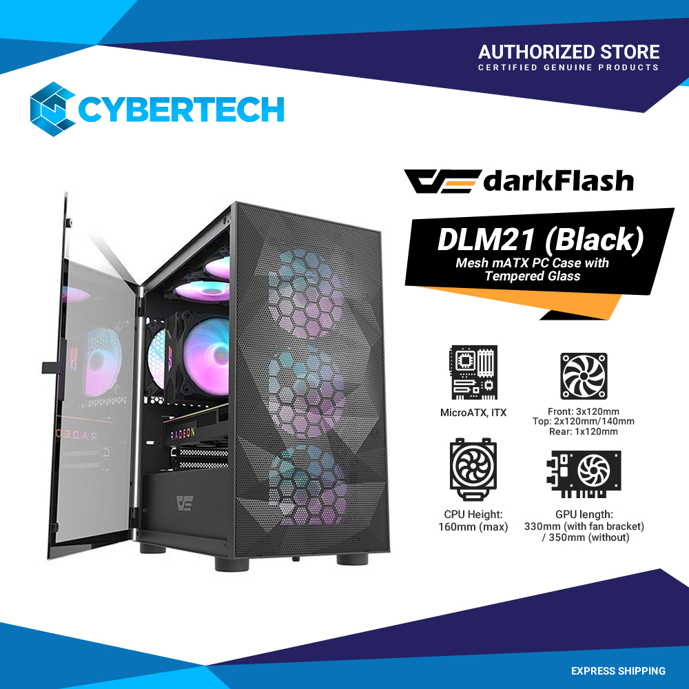 DarkFlash DLM21 Mesh Mid Tower Gaming PC Case with Tempered Glass ...