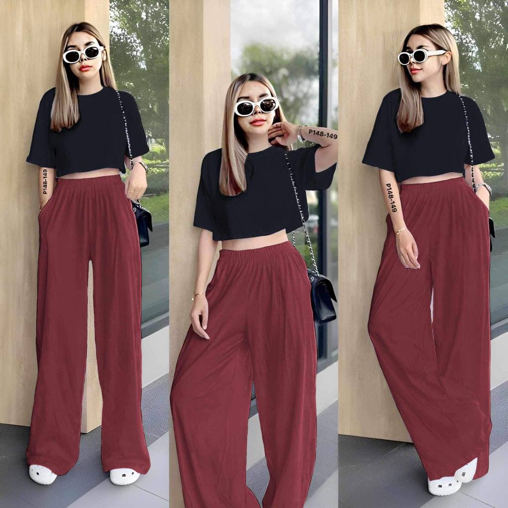 Chantal Terno in Neutral Plain Color Loose Pants with Loose crop top ...