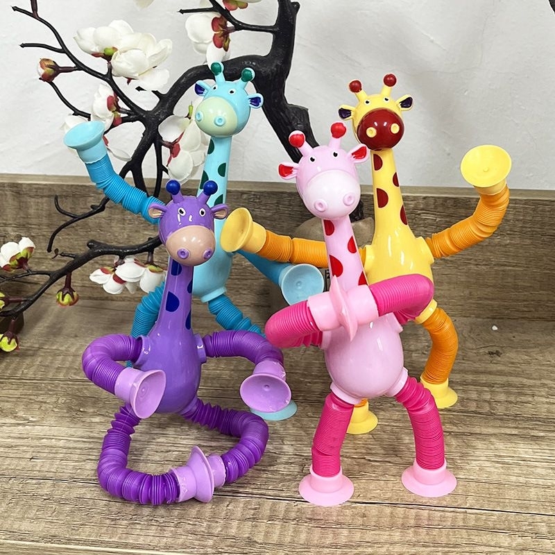 Children Suction Cup Giraffe Toys Relief Telescopic Giraffe Toy Sensory ...