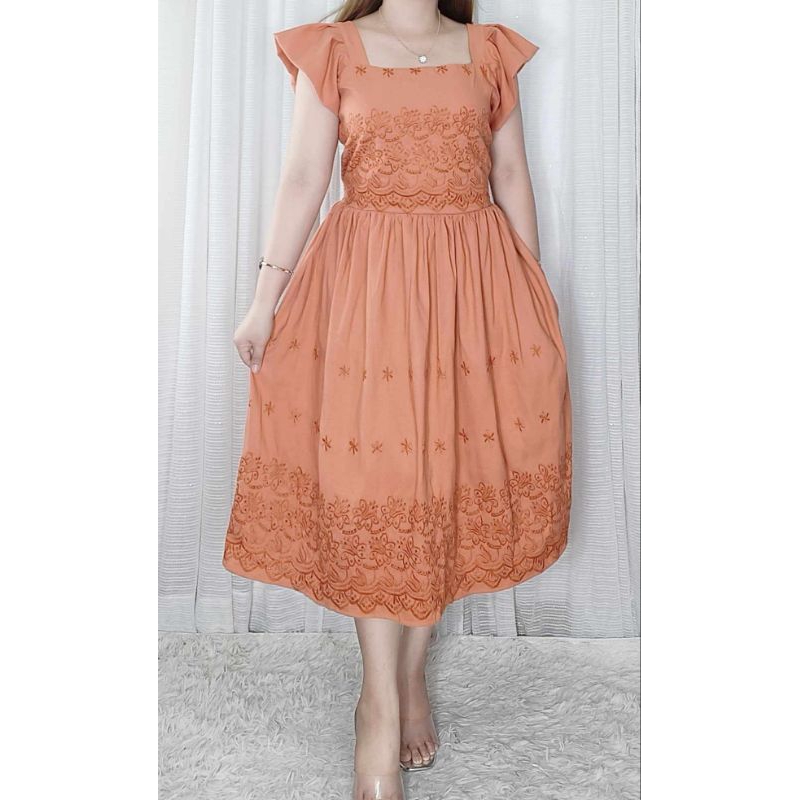 Zenya Elegant dress Bangkok cotton Senepa eyelet | Shopee Philippines