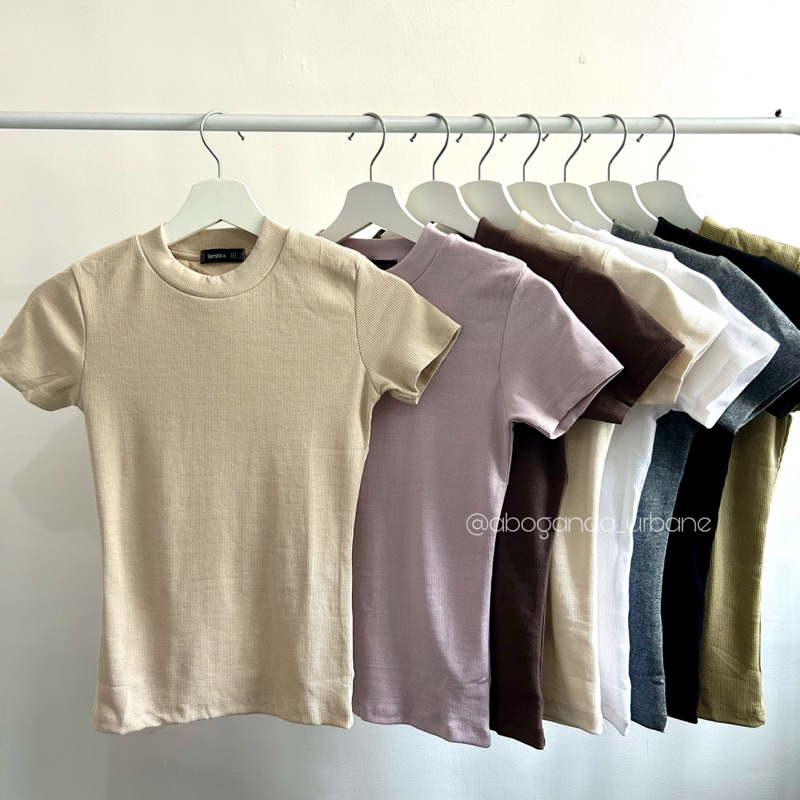 BSK MOCKNECK RIBBED SHIRT | Basic Full Length Body Hugging Top for ...