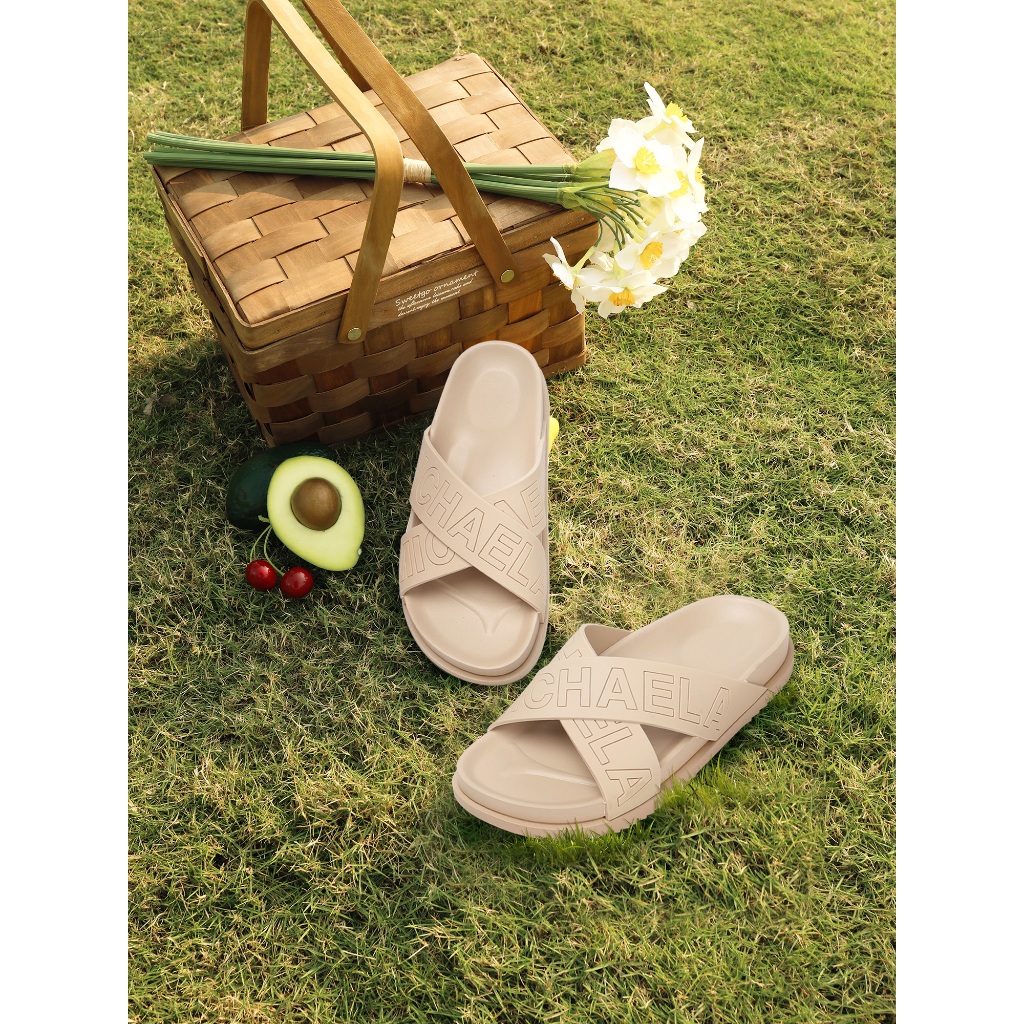 MICHAELA Crossover Platform Slide Sandals Chic Lettering Strap Slip-On ...