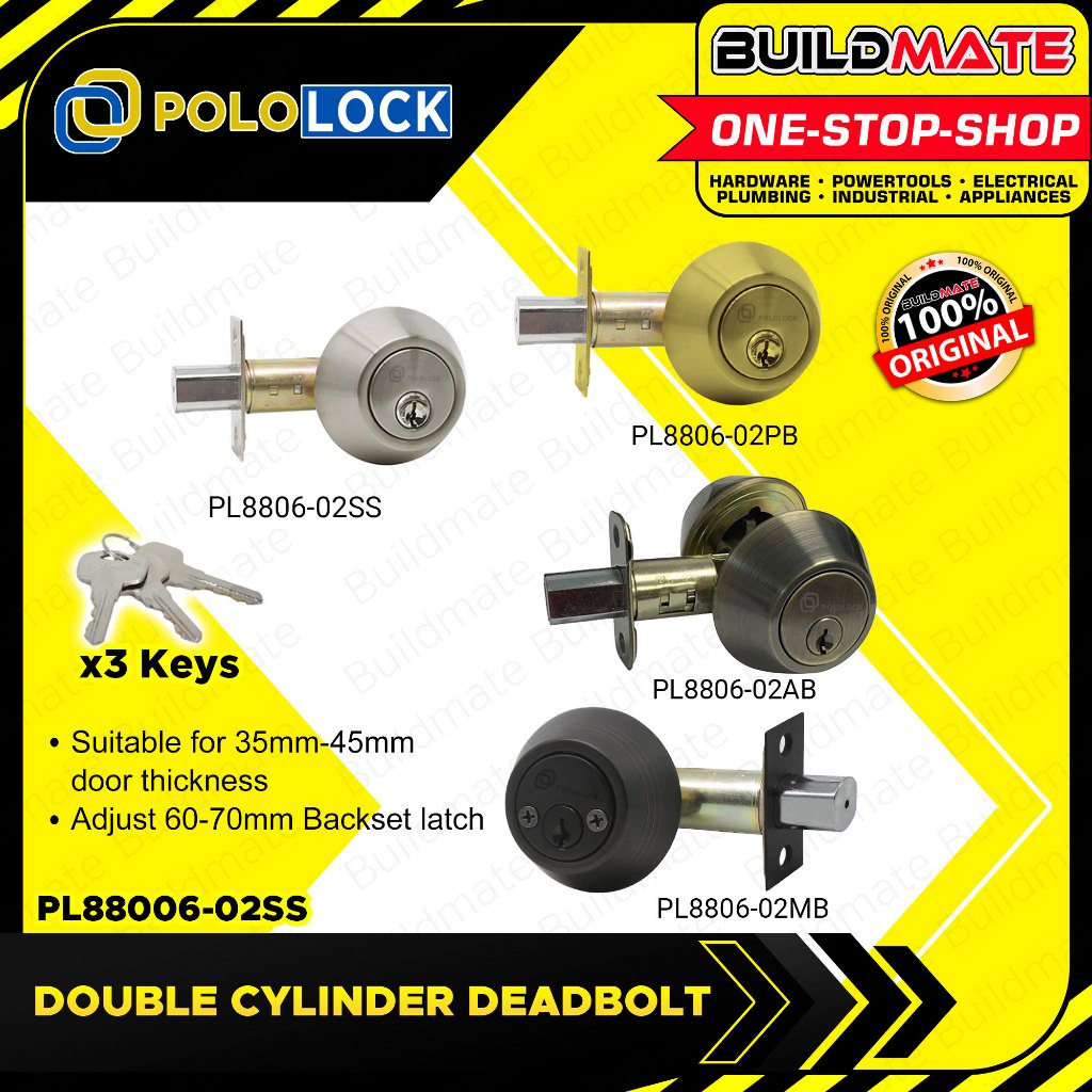 BUILDMATE Pololock DOUBLE Deadlock Security Lock Door Entrance Doorknob ...