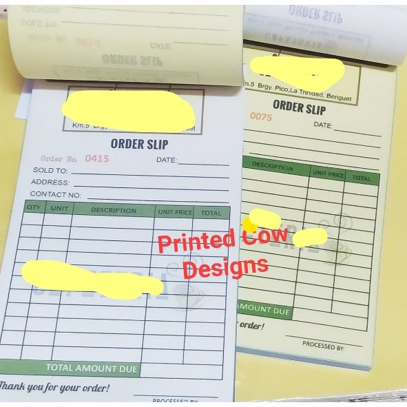 CUSTOMIZED CARBONLESS ACKNOWLEDGEMENT/ORDER SLIP/ DELIVERY RECEIPT 1/4 ...