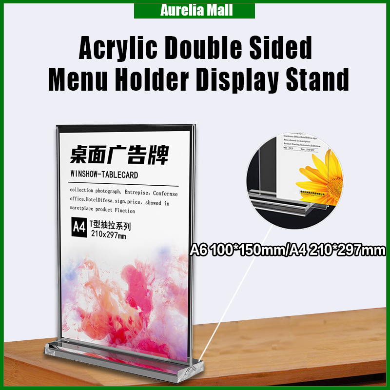 A4/A6 Acrylic Sided Menu Holder Menu Display Stand For Banquet Halls ...