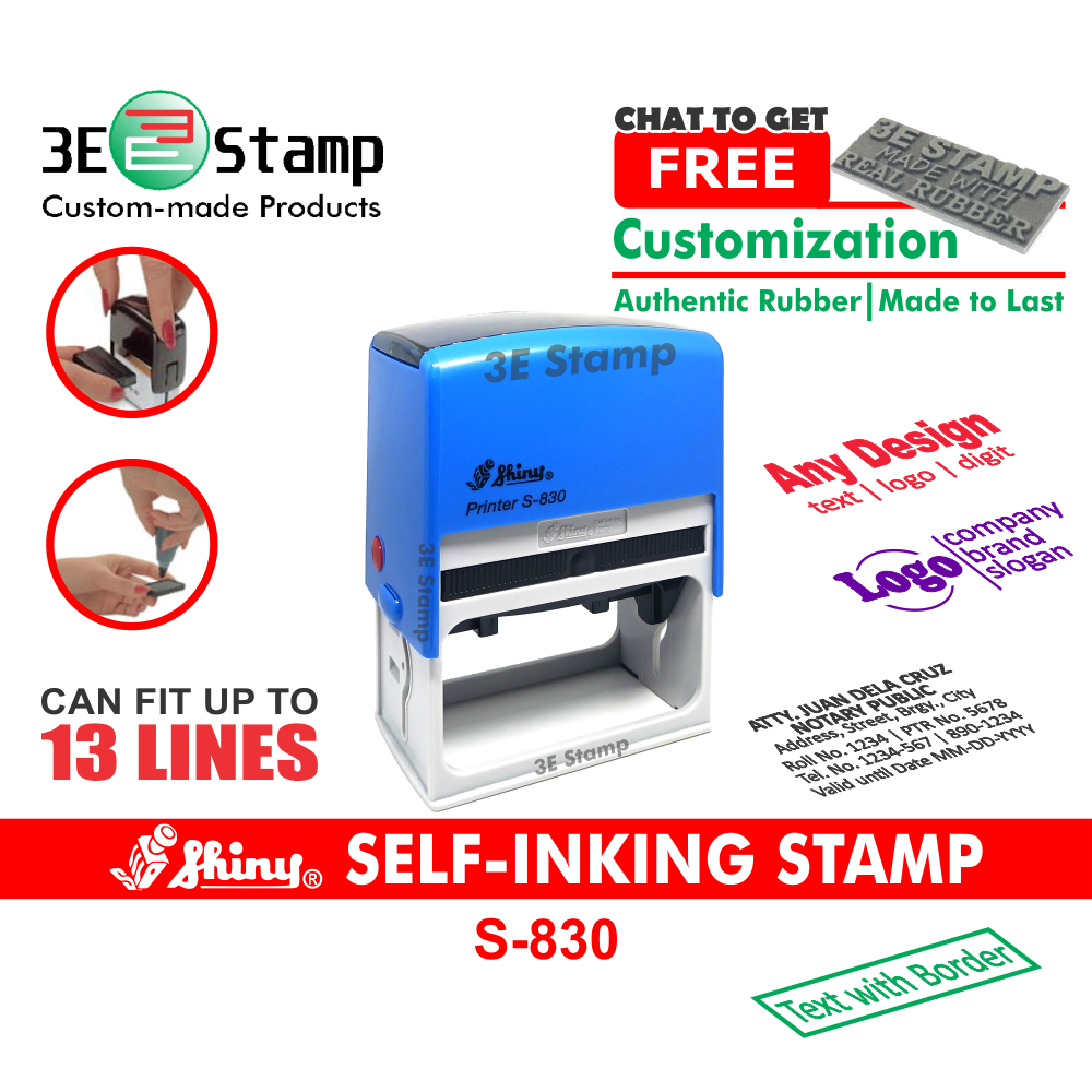 3E STAMP Shiny 830 / S830 / S-830 Self inking Heavy Duty Stamp for Customized Notary Stamp ...