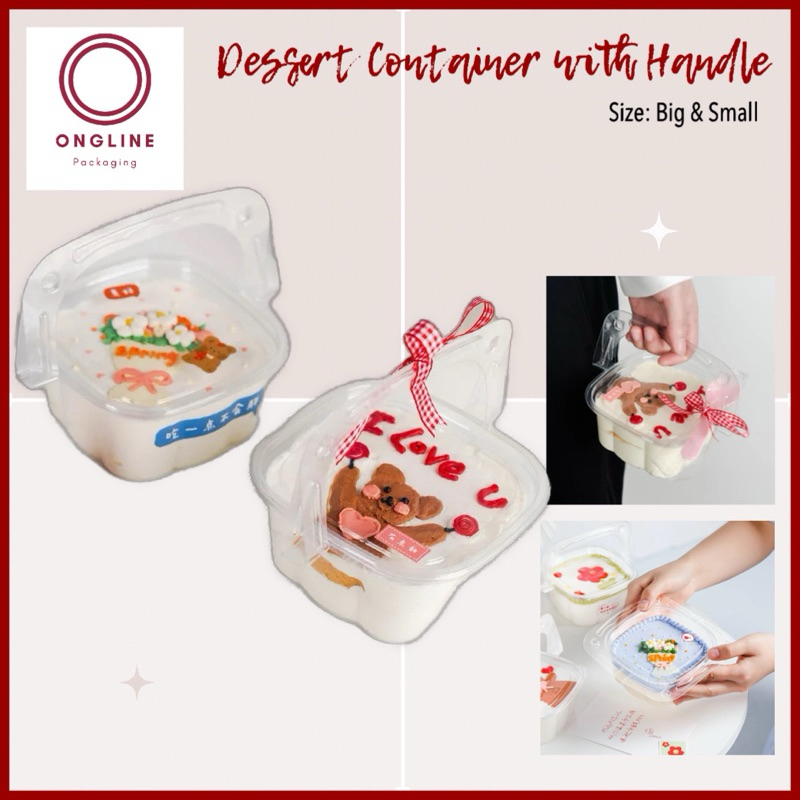 10pcs | Dessert Square Deli Container with Handle Clear Cake Container ...