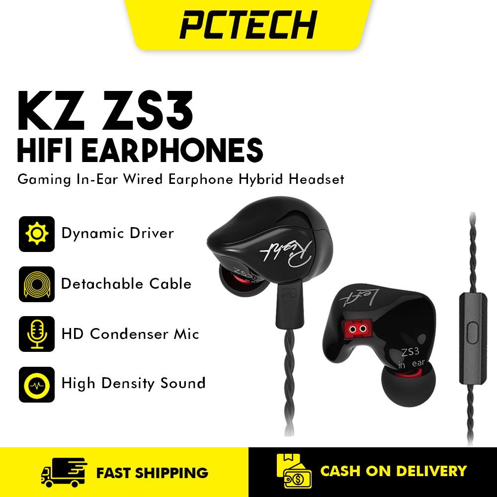 Kz Zs3 Detachable Noise Cancelling HIFI Gaming Sprots In-Ear Headset ...