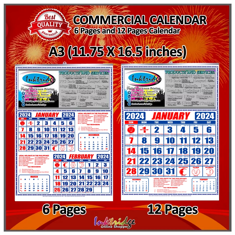 100pcs COMMERCIAL CALENDAR 2024 | A3 SIZE (11.75" X 15" inches) | Gift ...