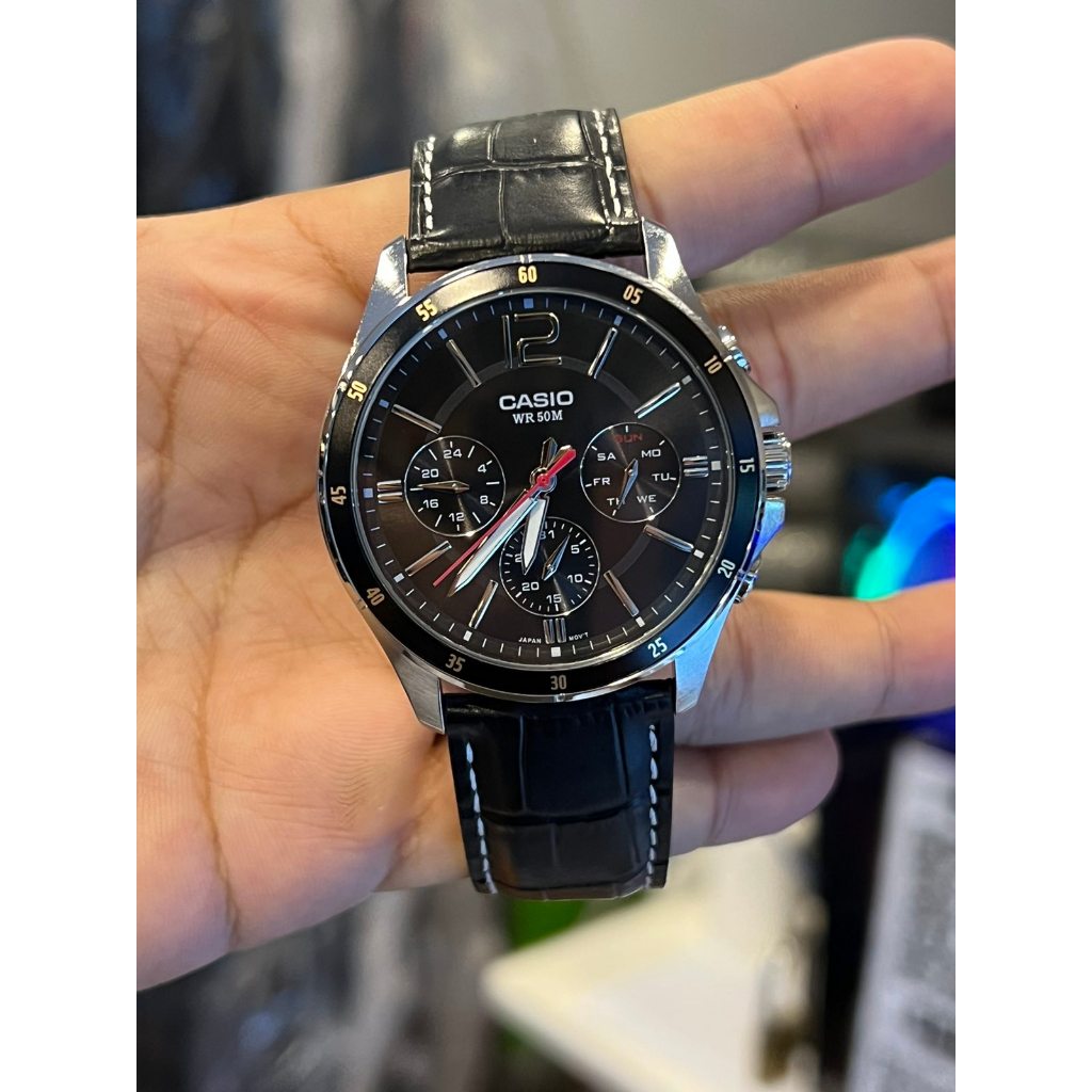 ORIGINAL CASIO Analog Black Dial Leather Men's Watch MTP-1374L-1AV ...