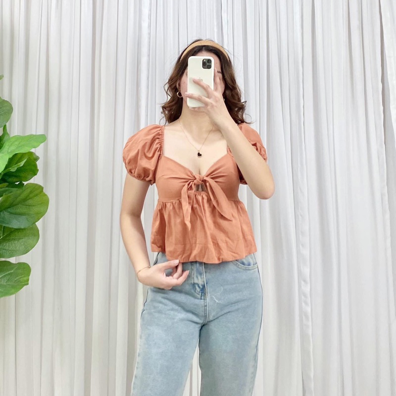 Cleo Ribbon Puff Cropped Top | Shopee Philippines