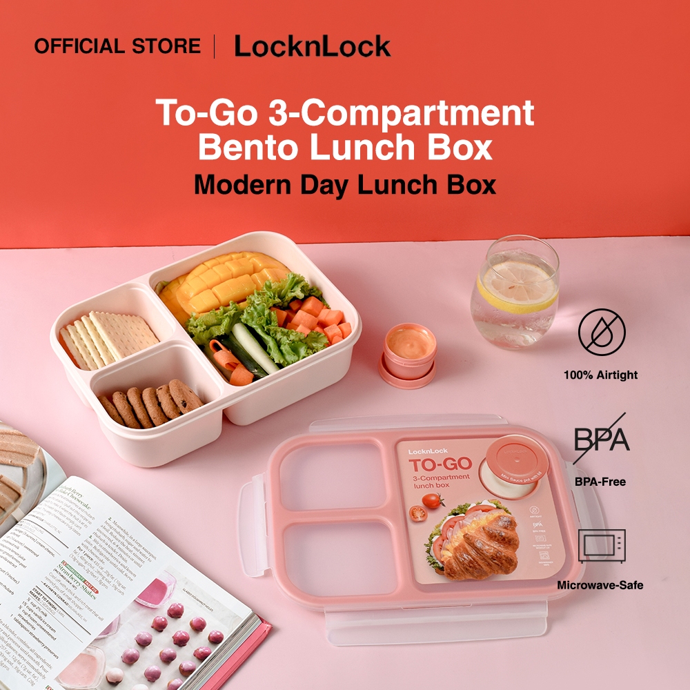 LocknLock To-Go Lunch Box with Dividers and Sauce Container | Bento Box ...