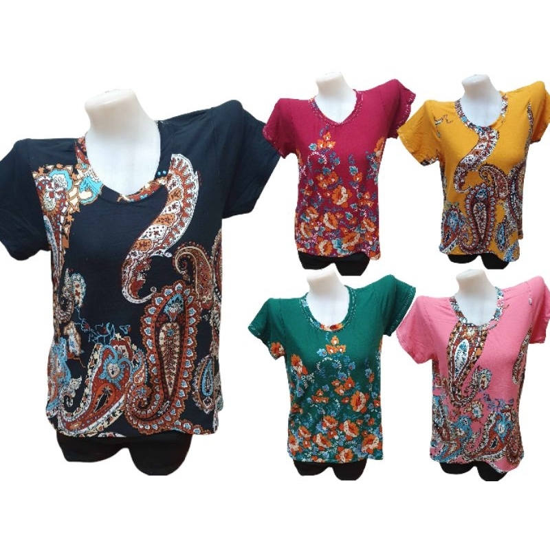 Basic T-Shirt Boho Blouse Senepa Print Fit up to Large | Shopee Philippines