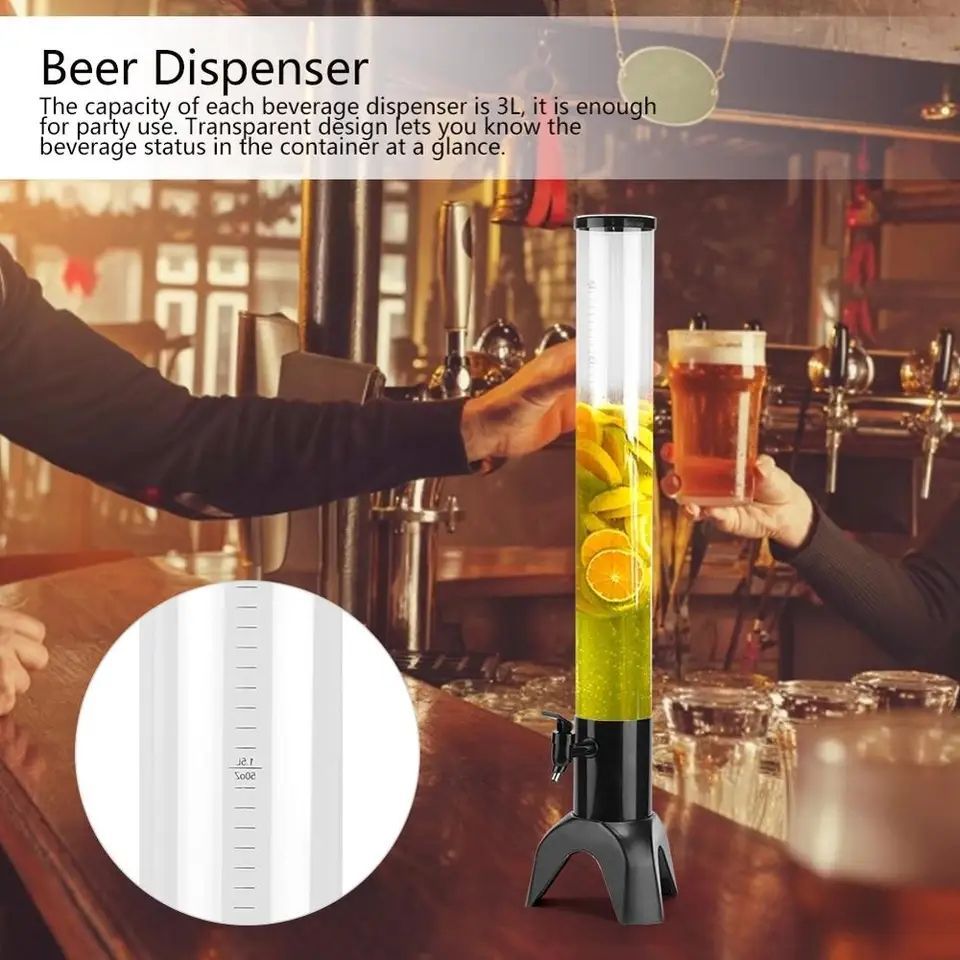 3L Beer Tower Dispenser Iced Based Tap Removable Tower Barware Wine ...
