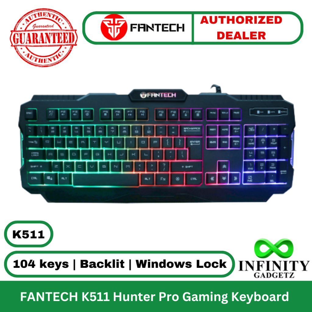 FANTECH K511 Hunter Pro Backlit Pro Gaming Keyboard 104 Keys 19 Keys ...