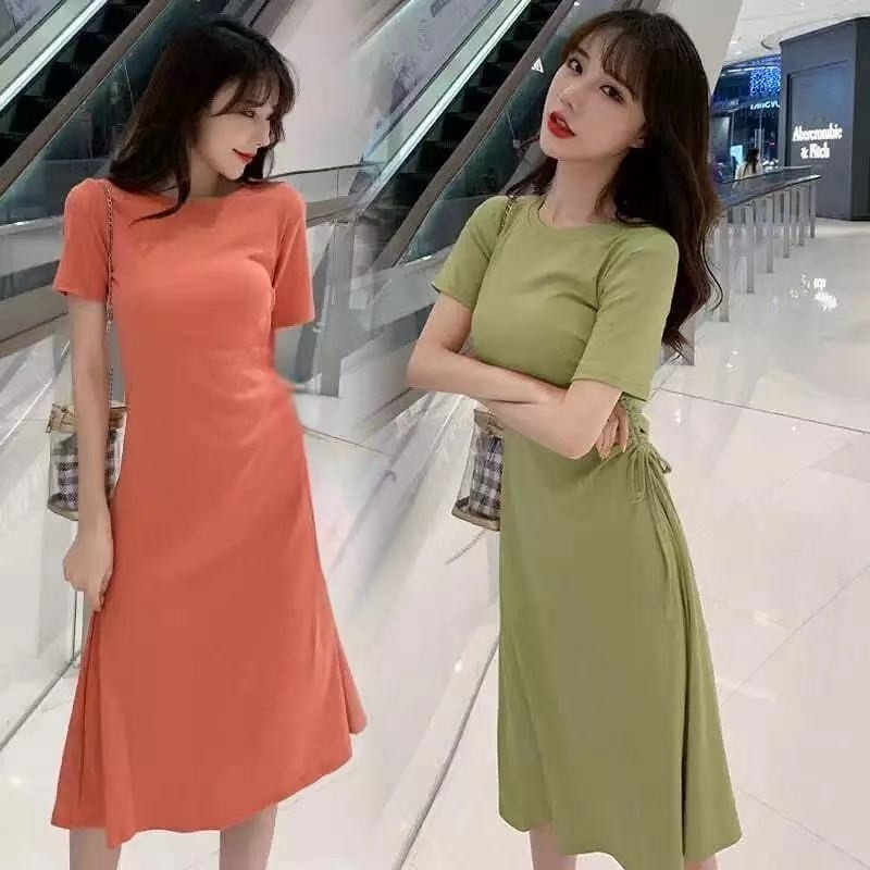 L&K Below the knee Korean Plain Side String Dress #983 | Shopee Philippines