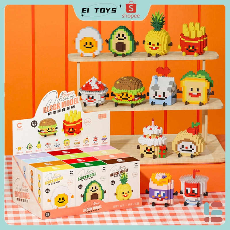 Building Toys Hamburger French Fries Blocks Fruit Assembly Puzzle Small ...