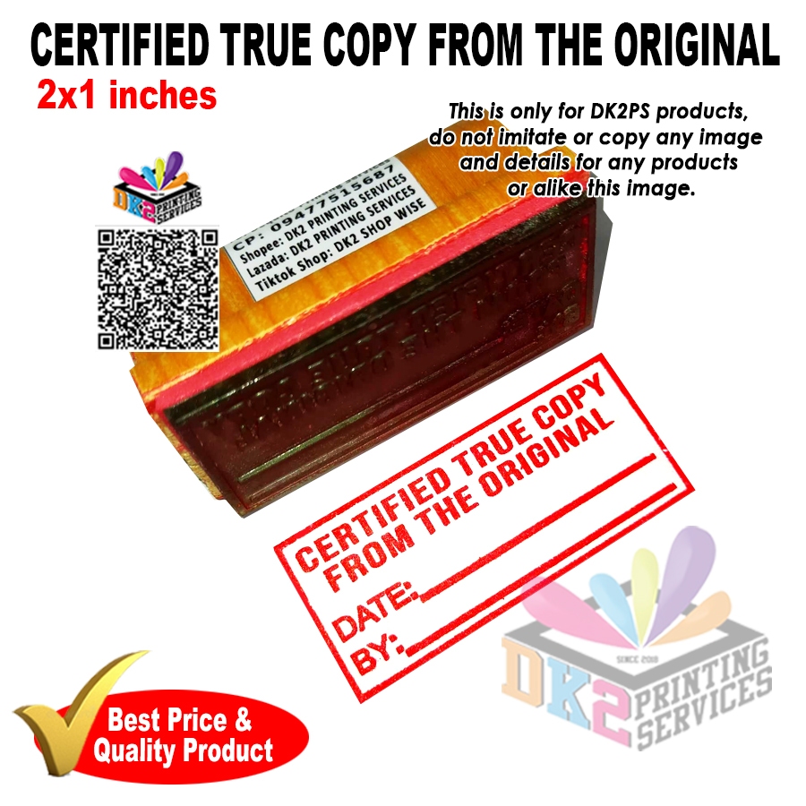 CERTIFIED TRUE COPY FROM THE ORGINAL 2X1 inch , CUSTOMIZED RUBBER STAMP ...