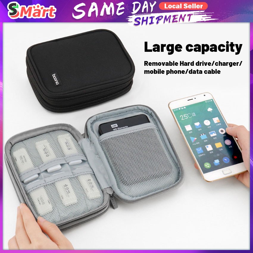 Portable Cable Storage Pouch Gadget Bag Hard Drive Carry Case Double ...
