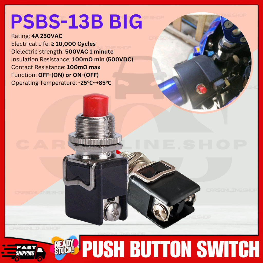 COS Car 2Pin Red (Big) SPST Round Momentary Push Button Switch Normally ...