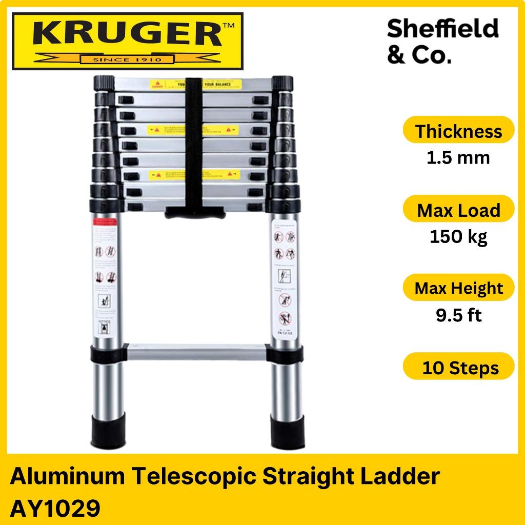 Kruger Aluminum Telescopic Single Side Straight Ladder, 10 Steps (2.9m ...