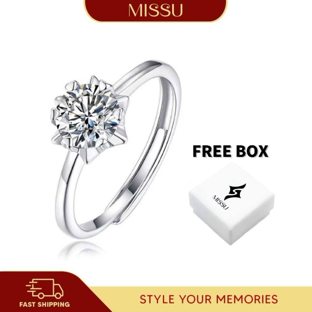 Missu 925 Silver Diamond Promise Ring with Box for Women Adjustable ...