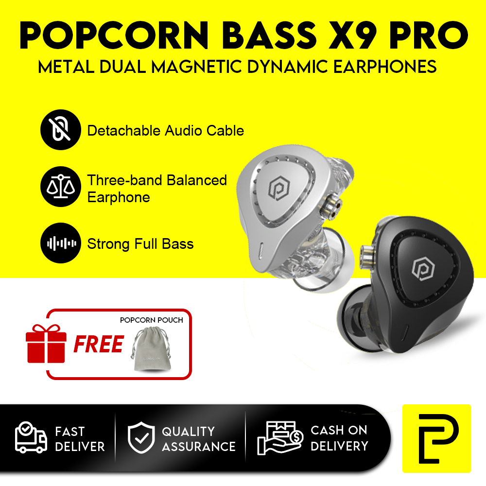 Popcorn BASS X9 Pro Dual Magnetic Dynamic Unit Ear Earphone HIFI DJ ...