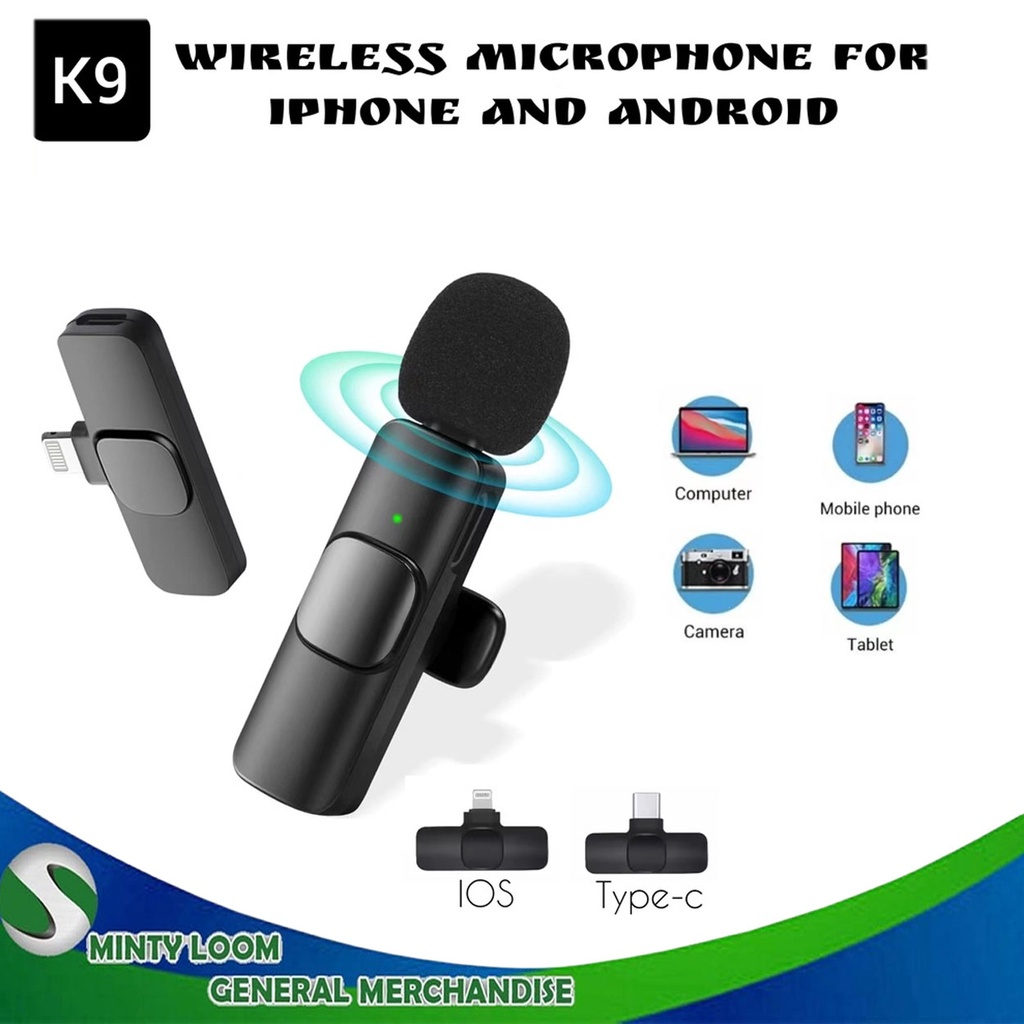 K9 Wireless Lapel Microphone for Phone/Tablet Noise Reduction Lavalier ...