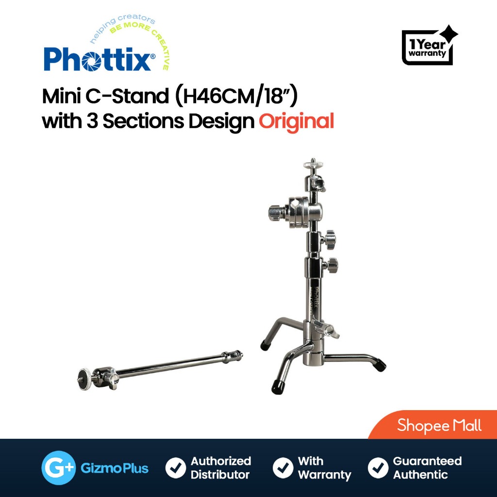Phottix Mini C-Stand (H46CM/18″) with 3 Sections Design For Tabletop ...