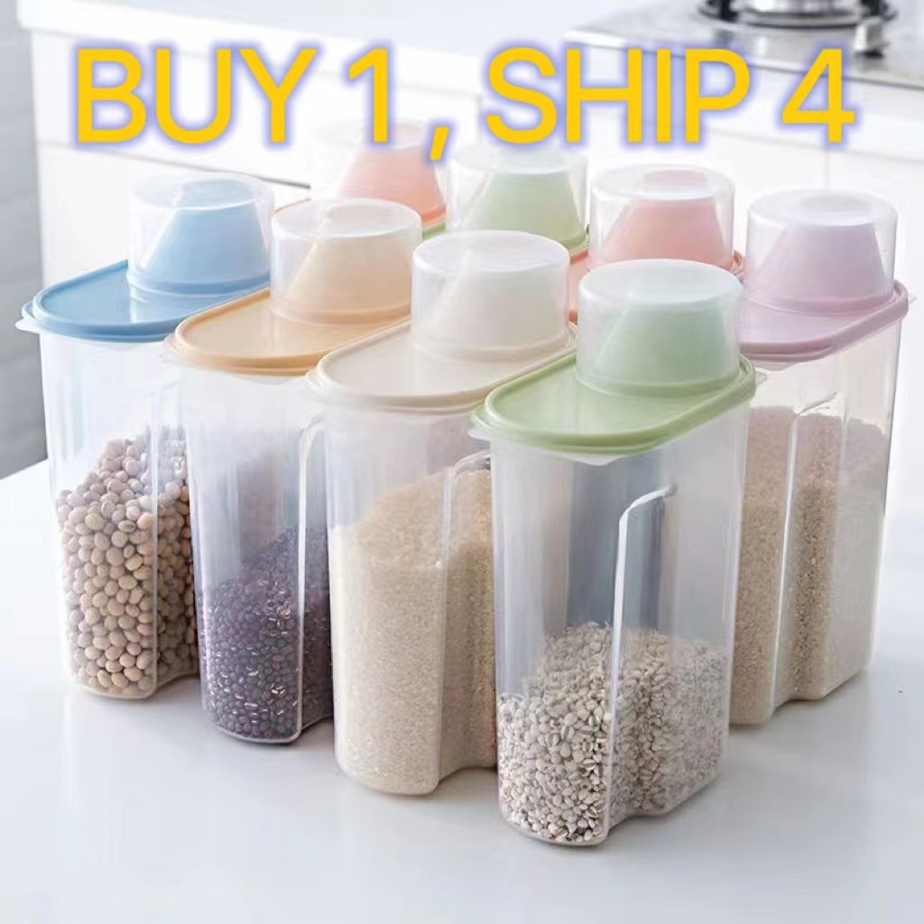 4PCS 2.5L Transparent Cereal Canister Dry Food Storage Dispenser ...