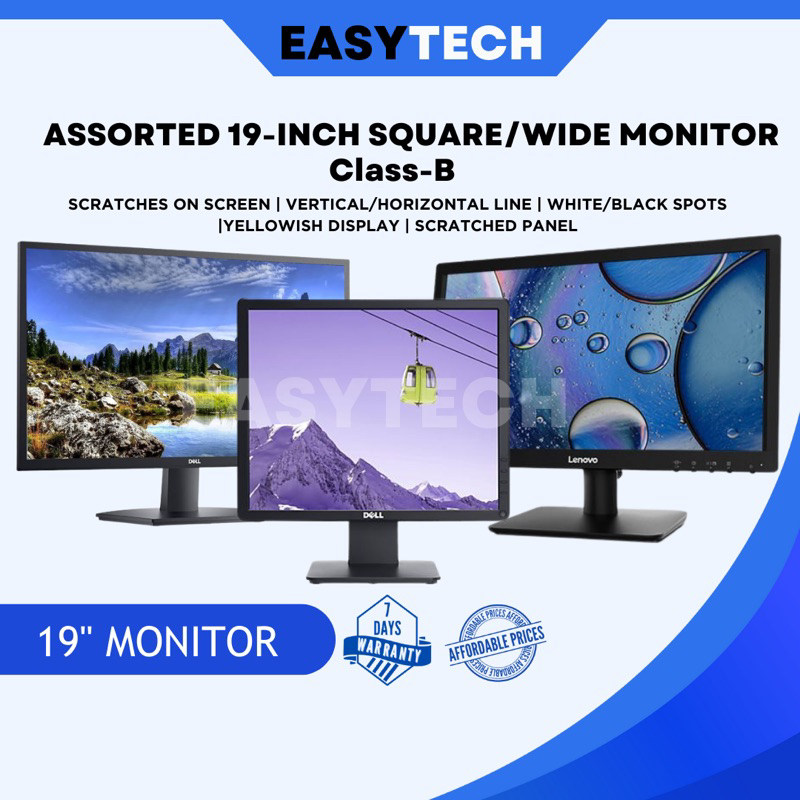 EASYTECH |19" Class-B ASSORTED BRAND Square/Wide Monitor for Desktop PC ...