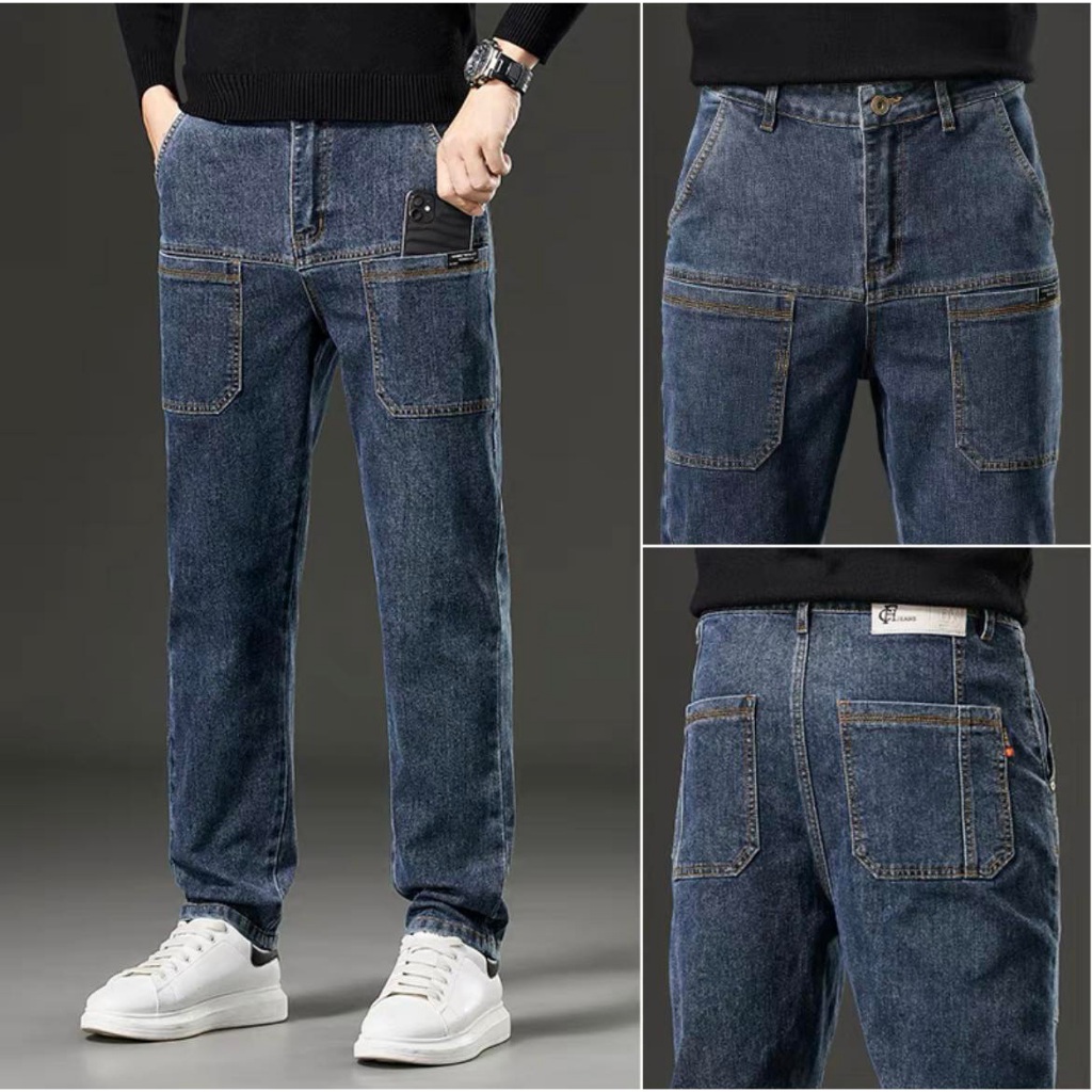 MPJ Men's Multi Pocket Jeans, Casual Street Style Denim Pants | Shopee ...