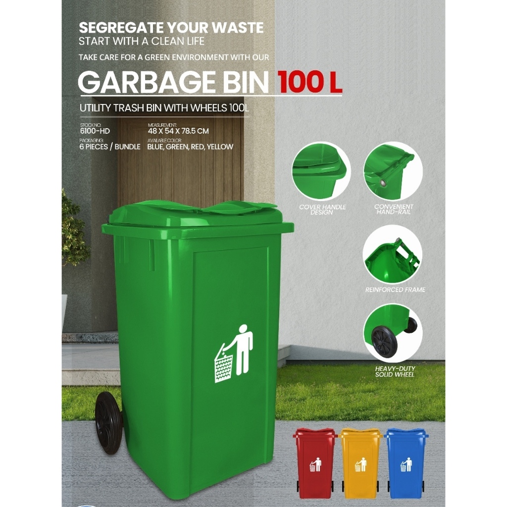 Nikko Trash Bin 100 Liters with Wheels Colored Body | Shopee Philippines