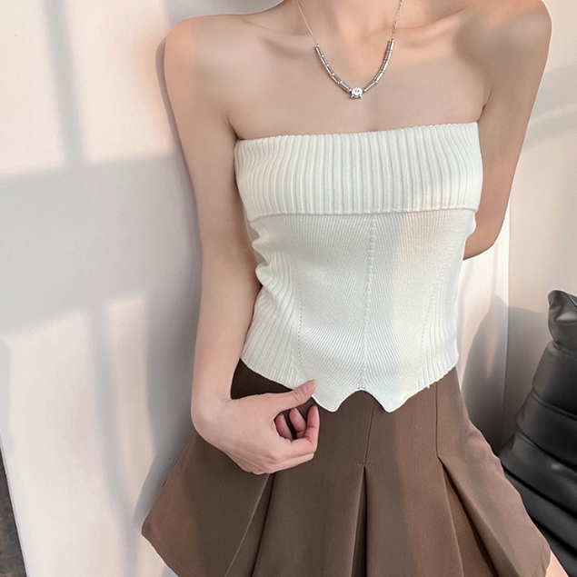 Off Shoulder Tube Top for Women Summer Vest Slim Fit Sweet Girl Short ...