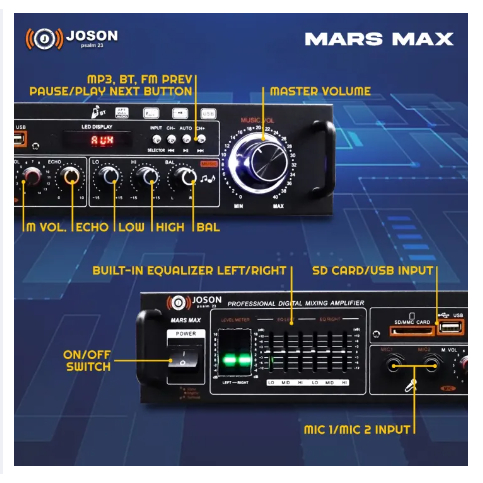 JOSON MARS/MARS MAX POWER MIXING AMPLIFIER FM/USB/SD/BT PLAYER - 600W ...