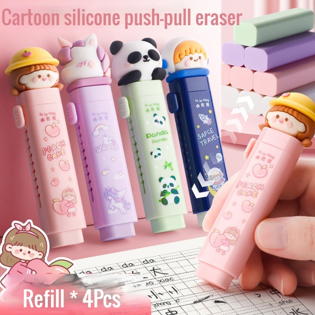 Retractable Eraser Suit with Refillable Cute Push-pull Rubber Cartoon ...