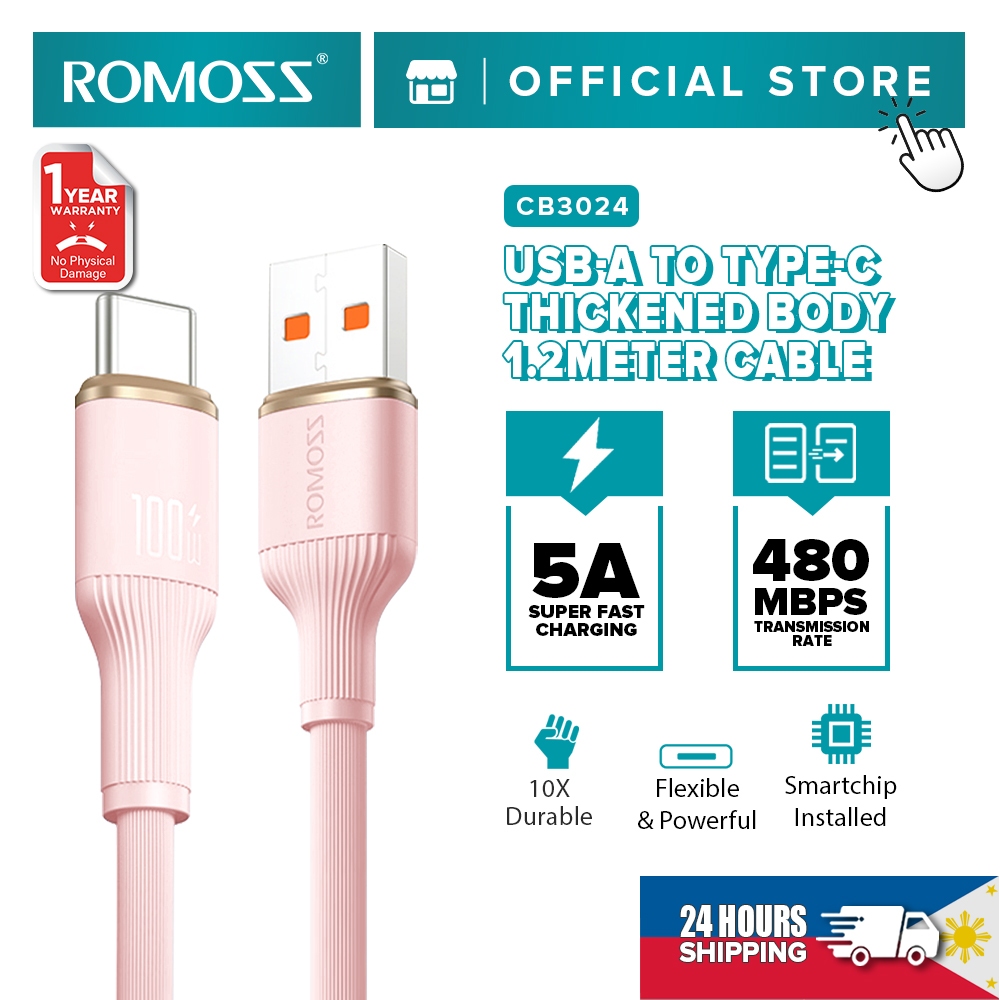 Romoss CB3024 1.2M USB A to Type C Cable Support 100W Super Fast Charging Smart Chip Cable ...
