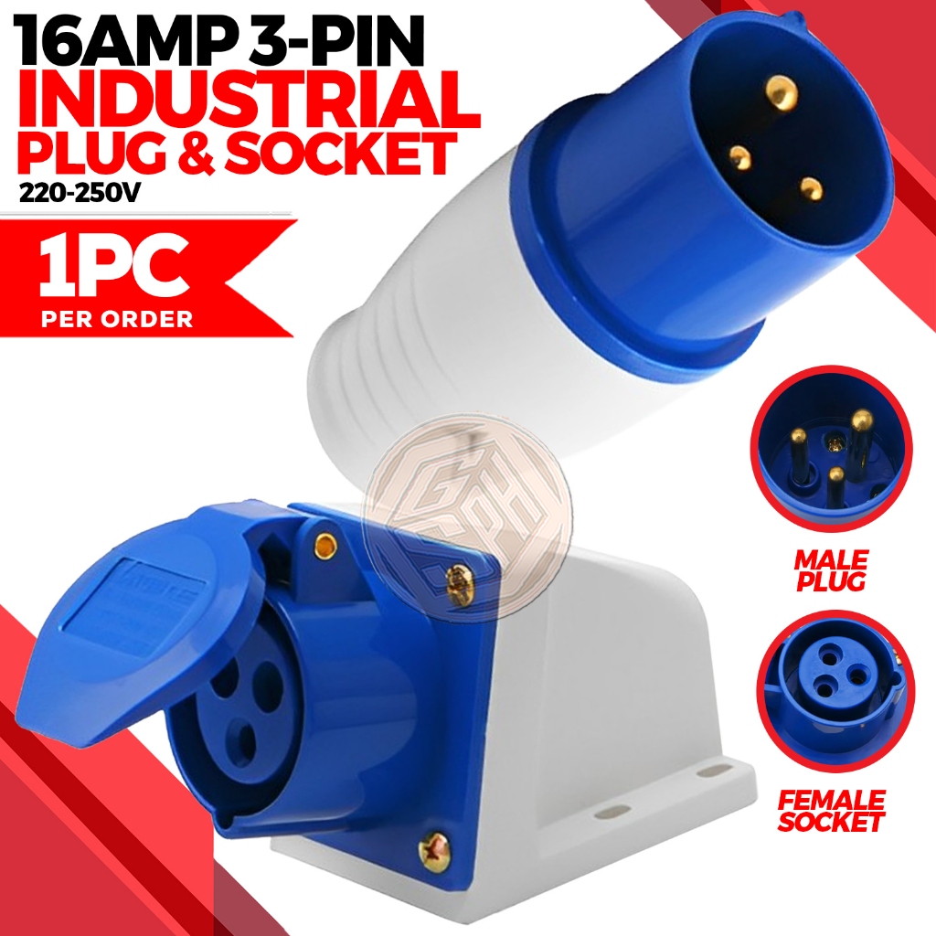 IP44 Industrial Plug Socket Waterproof Connector 3PIN 16A Electrical ...