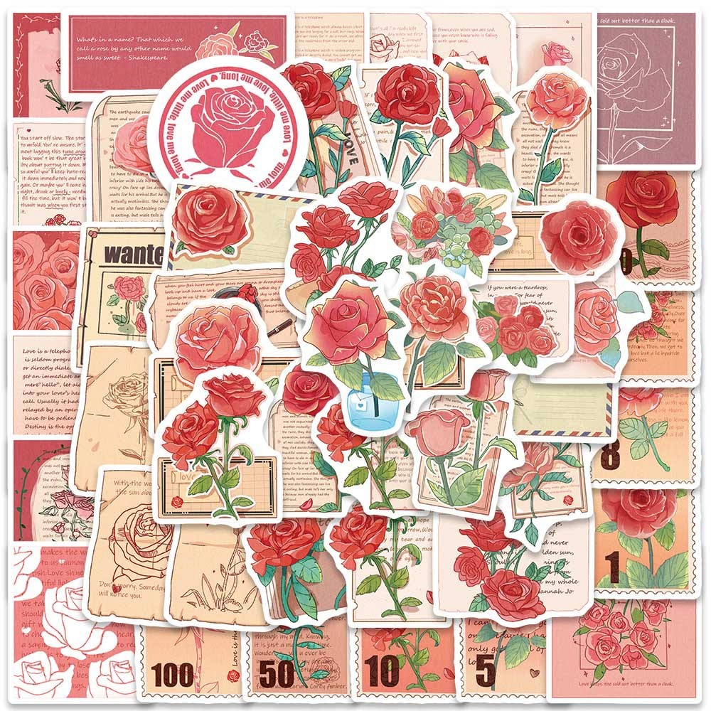 xs754-50 pcs gift rose letter graffiti waterproof sticker | Shopee ...