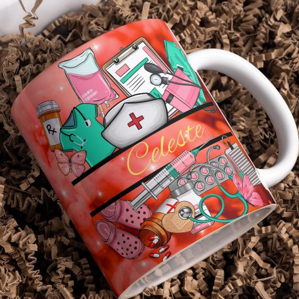 PERSONALIZED NURSE MUG WRAP DESIGN WITH FREE WINDOW MUG BOX (EDITABLE ...