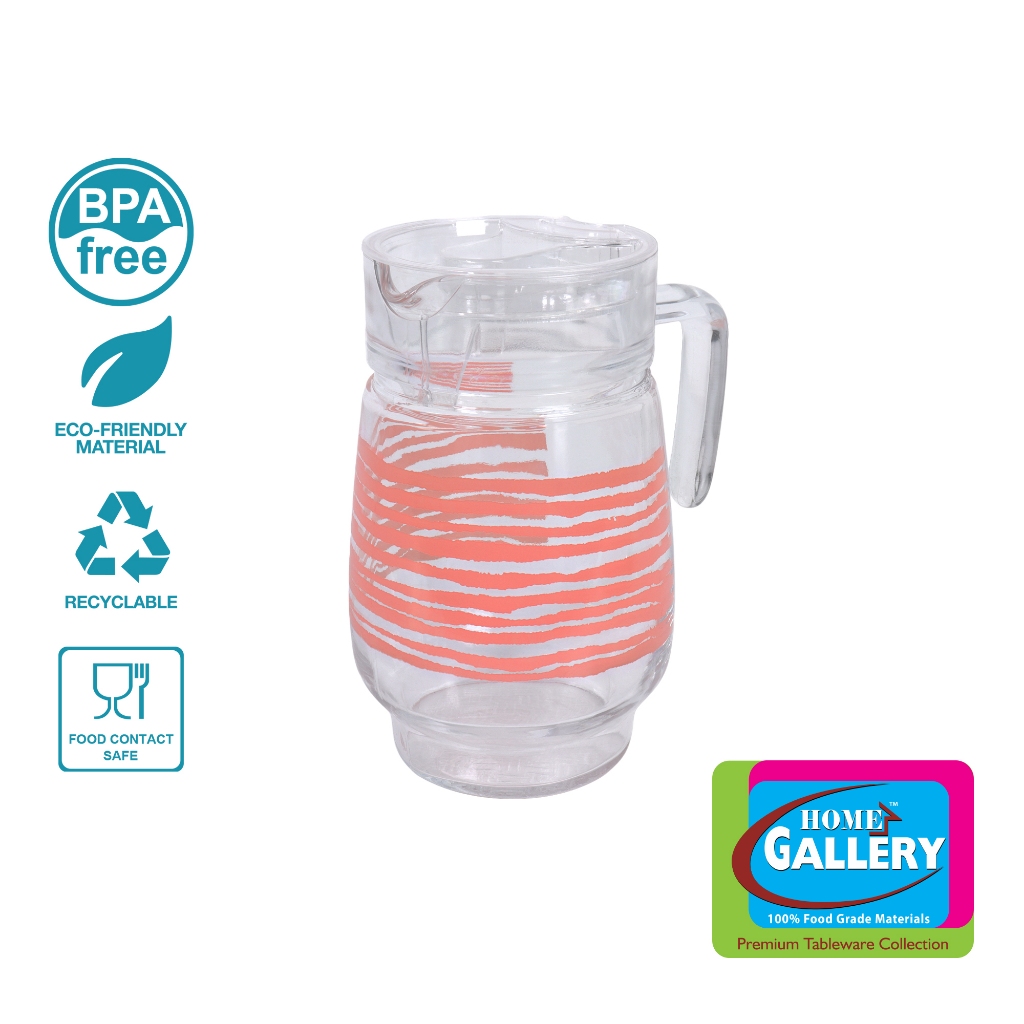 Home Gallery Printed Glass Pitcher w/ Cover 1.4L / Glass Tumbler Set ...